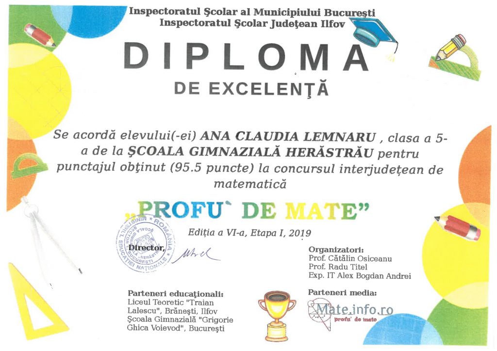 Olimpiade și concursuri – Scoala Gimnazială "Herăstrău"